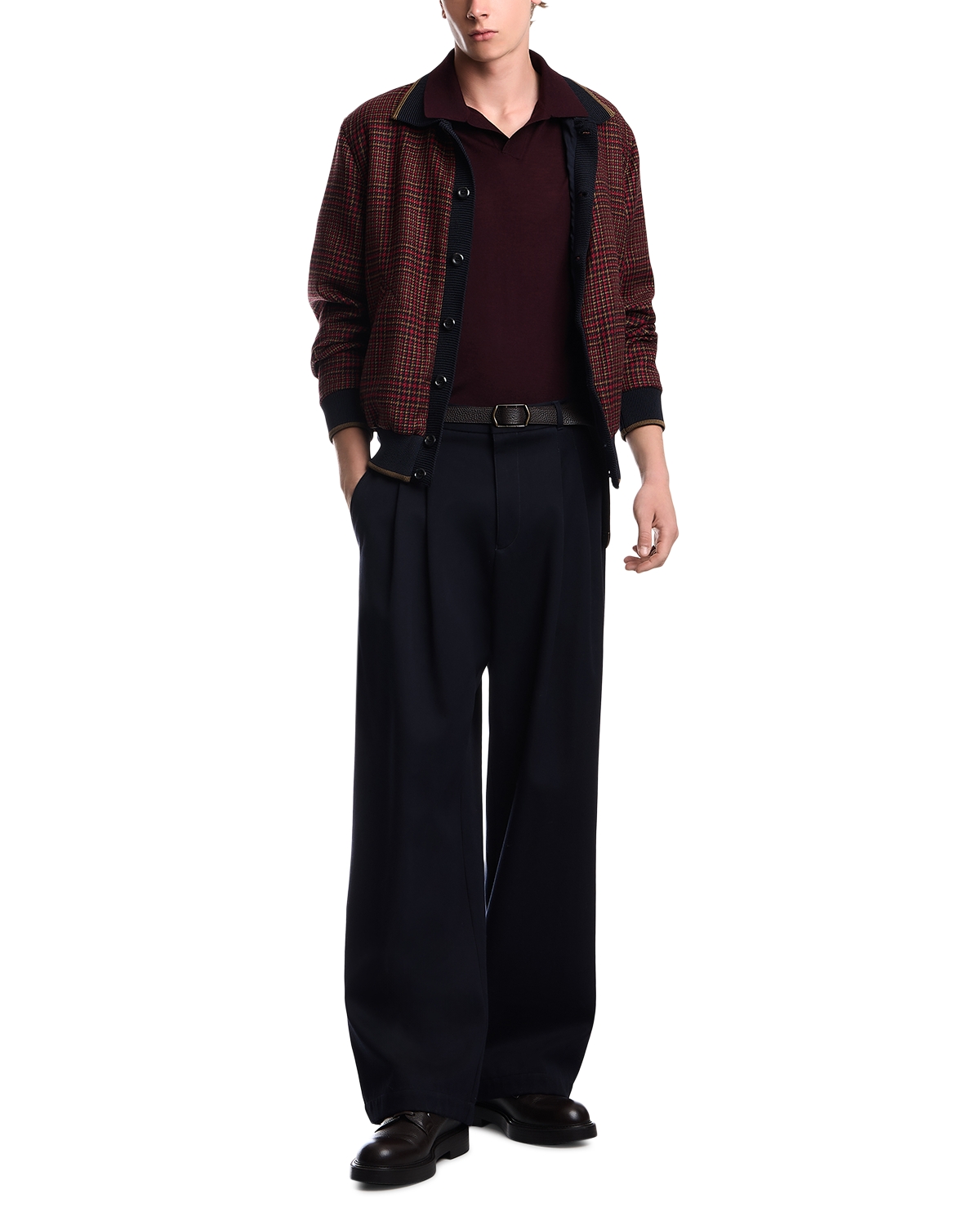 EMPORIO ARMANI wool & silk blend polo sweater